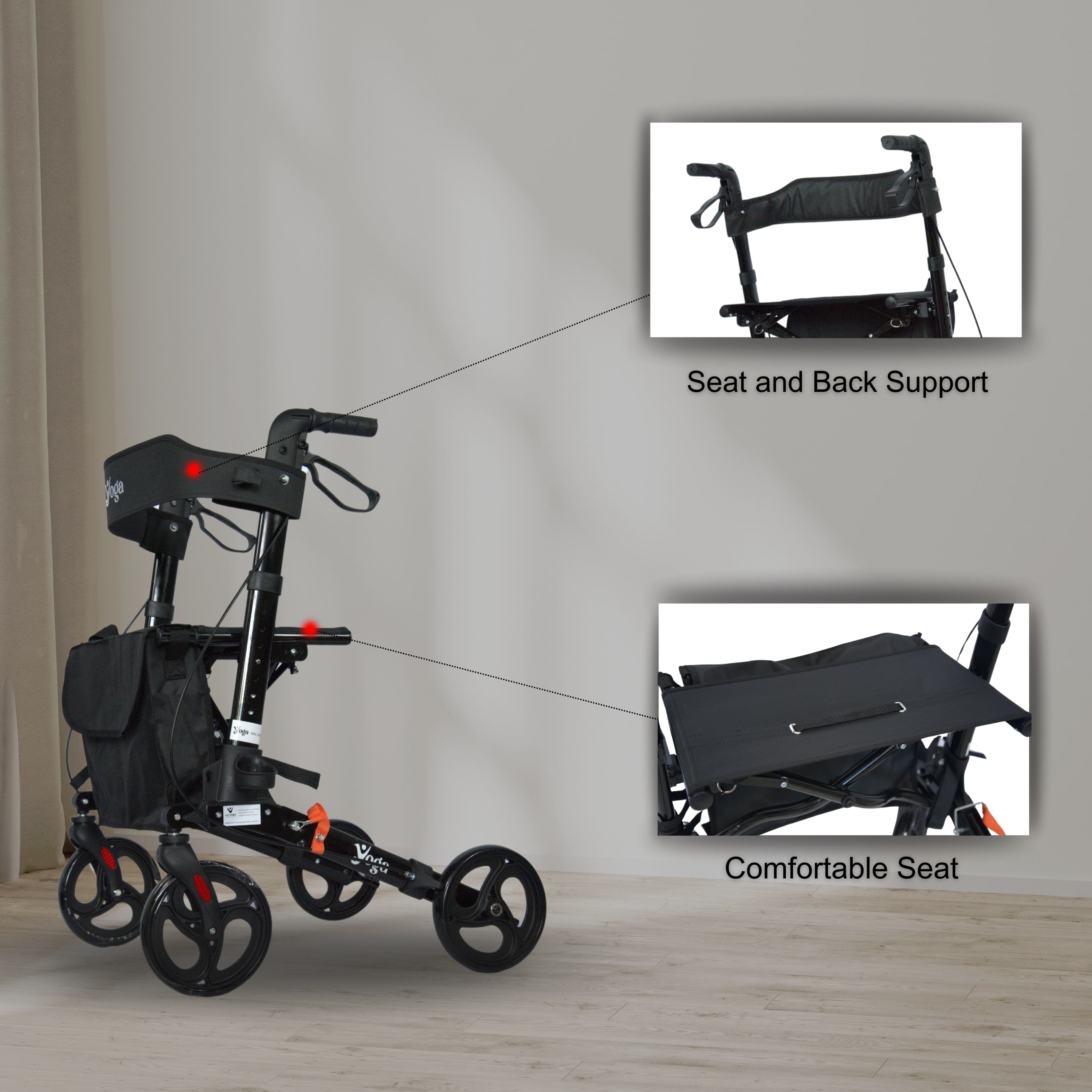 Yoga Foldable Aluminium Rollator | Lightweight Walker with Seat & Bag